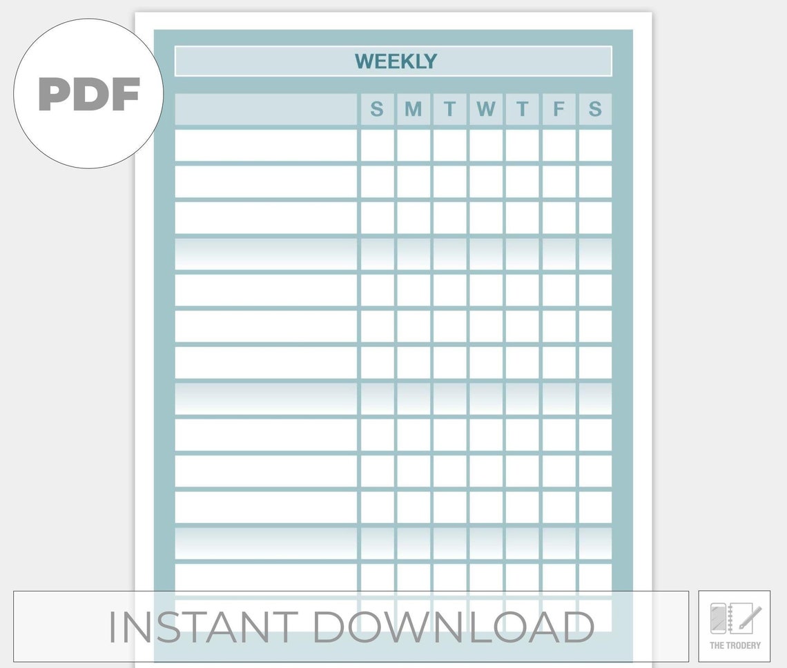 Weekly Tracker Chart Printable PDF 1 Page Instant Download | Etsy