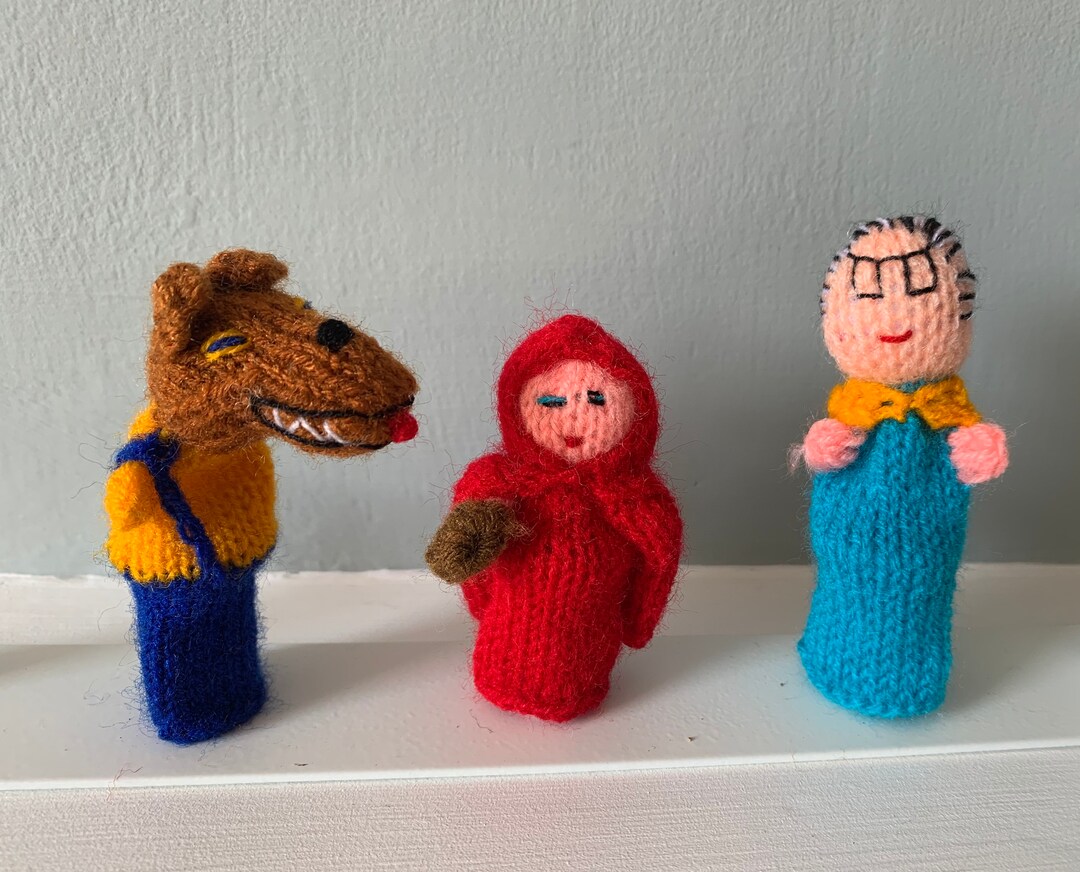 Hand Knitted Red Riding Hood Finger Puppet Set: Storytelling Toys - Etsy