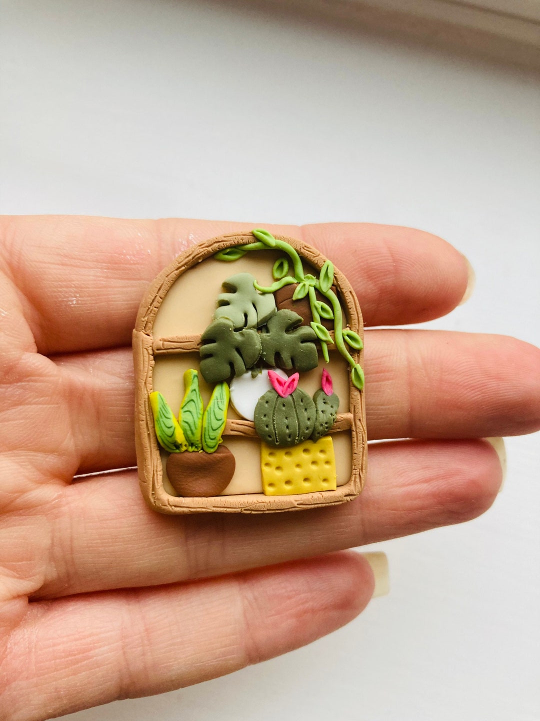 Broche plante//Broche en pâte polymère//boucles d'oreilles printemps ...