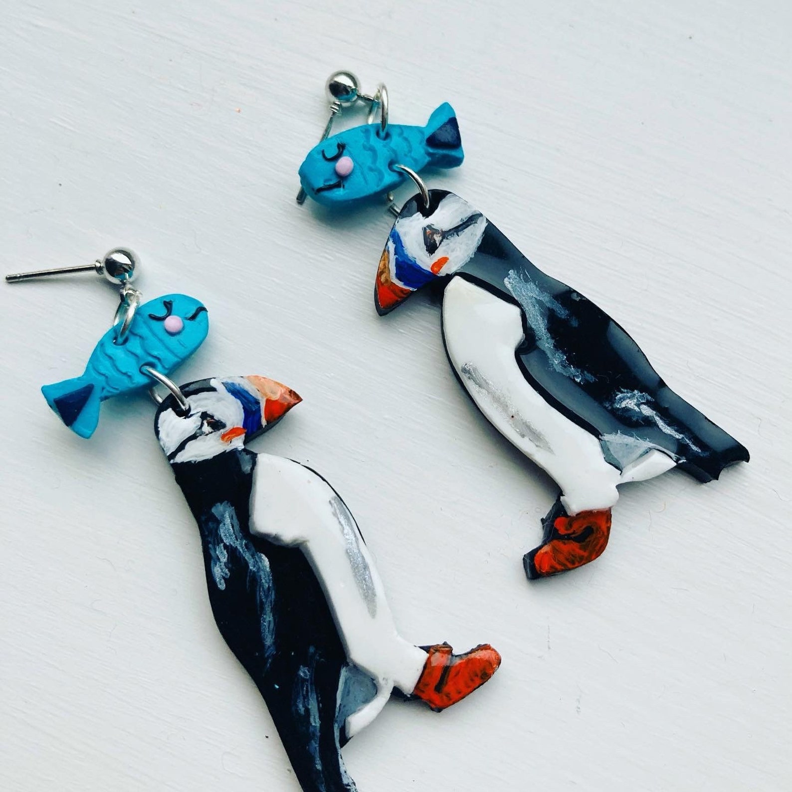 Polymer clay earrings// puffin earrings// animal earrings// | Etsy