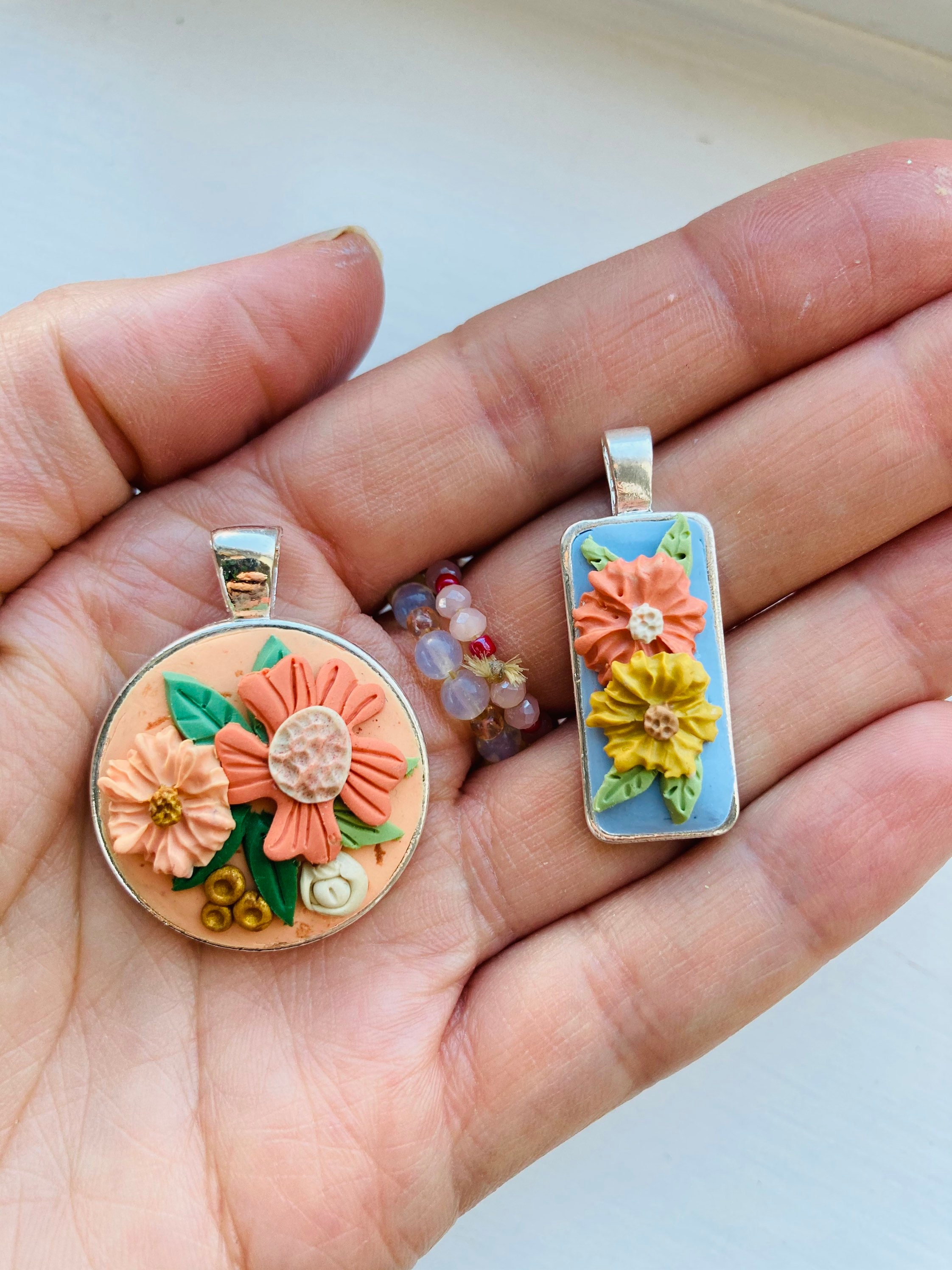 Polymer Clay Flower Necklace Flower Necklace Clay Flower Etsy