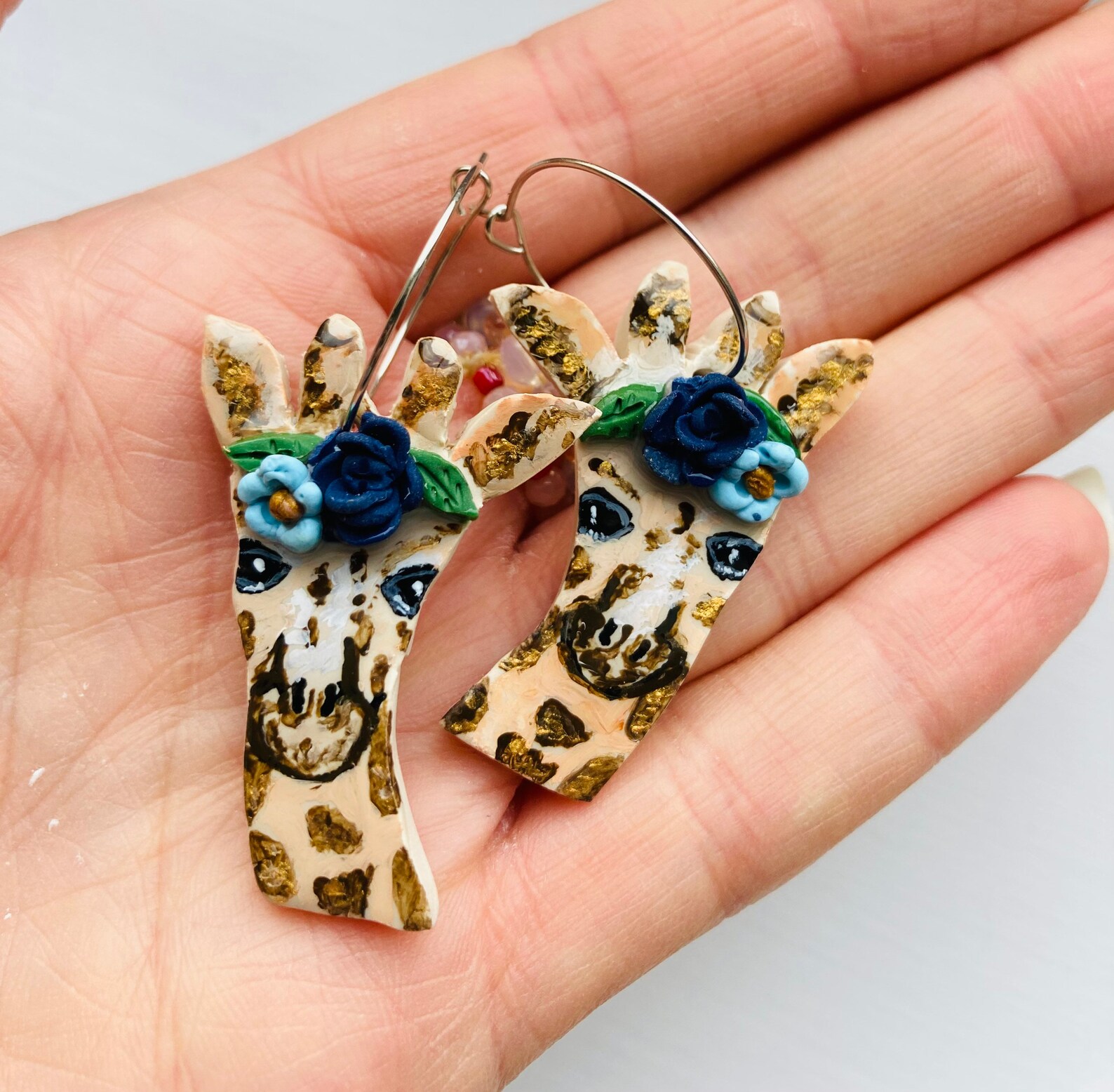 Giraffe Earrings// Flower Earrings// Polymer Clay Earrings// Animal ...