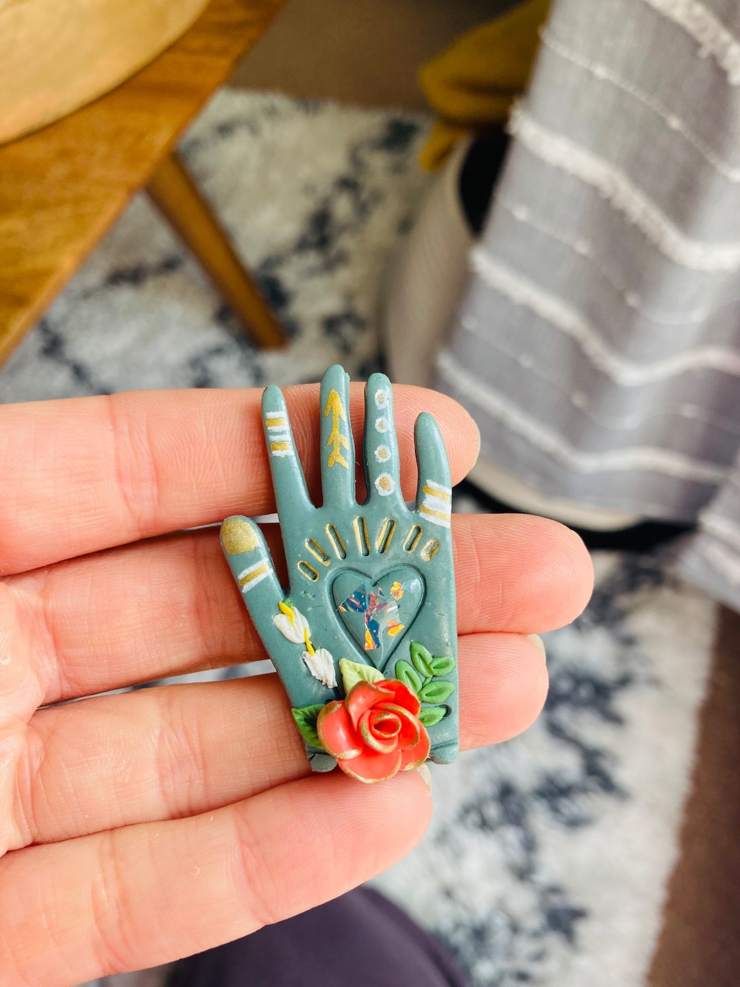 Celestial Hand Brooch// Flower Brooch// Polymer Clay Brooch// Clay ...