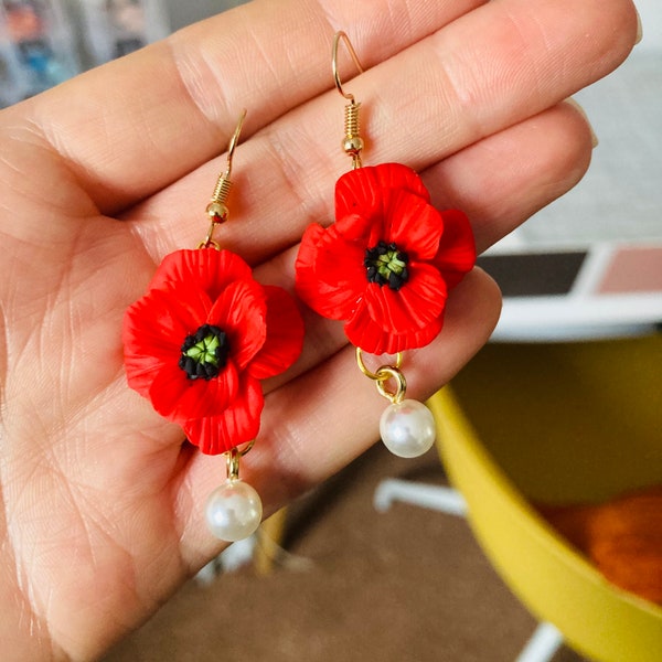 Polymer Clay Poppy Flower Earrings - Etsy