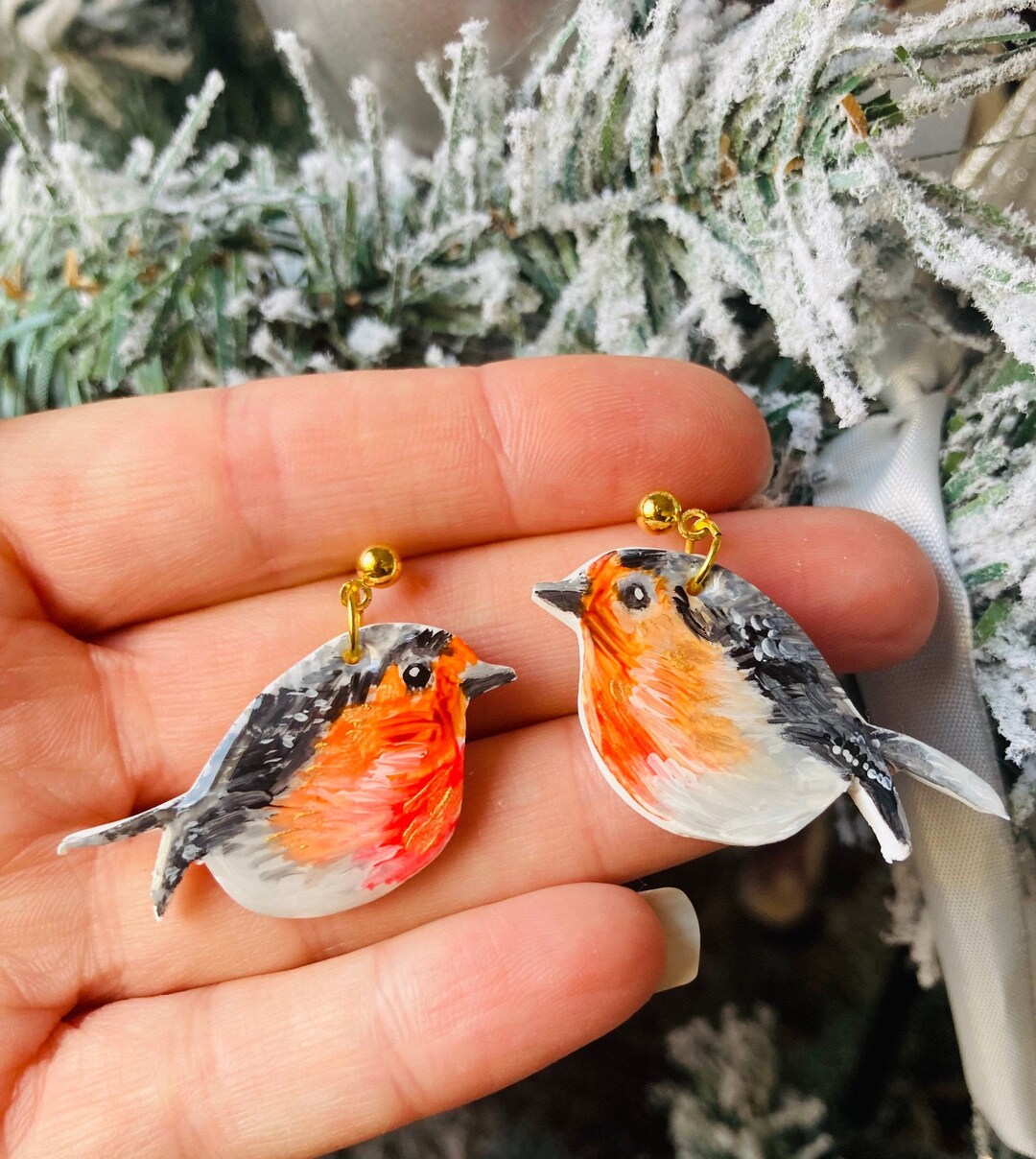 Christmas Earrings// Robin Earrings// Festive Earrings// Bird Earrings ...