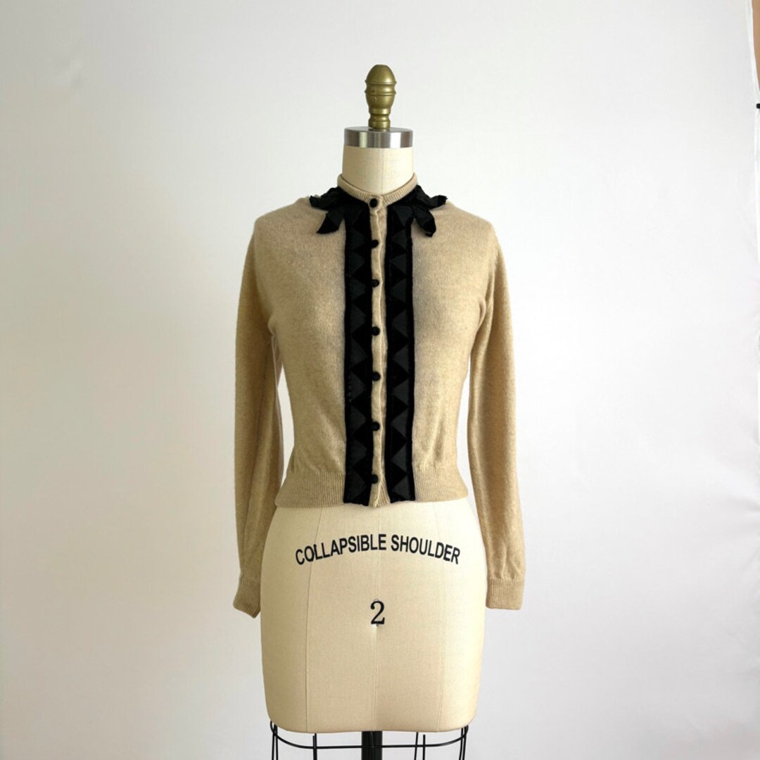 1950's Cashmere Cardigan Vintage 50's Sweater With Velvet Trim Size ...