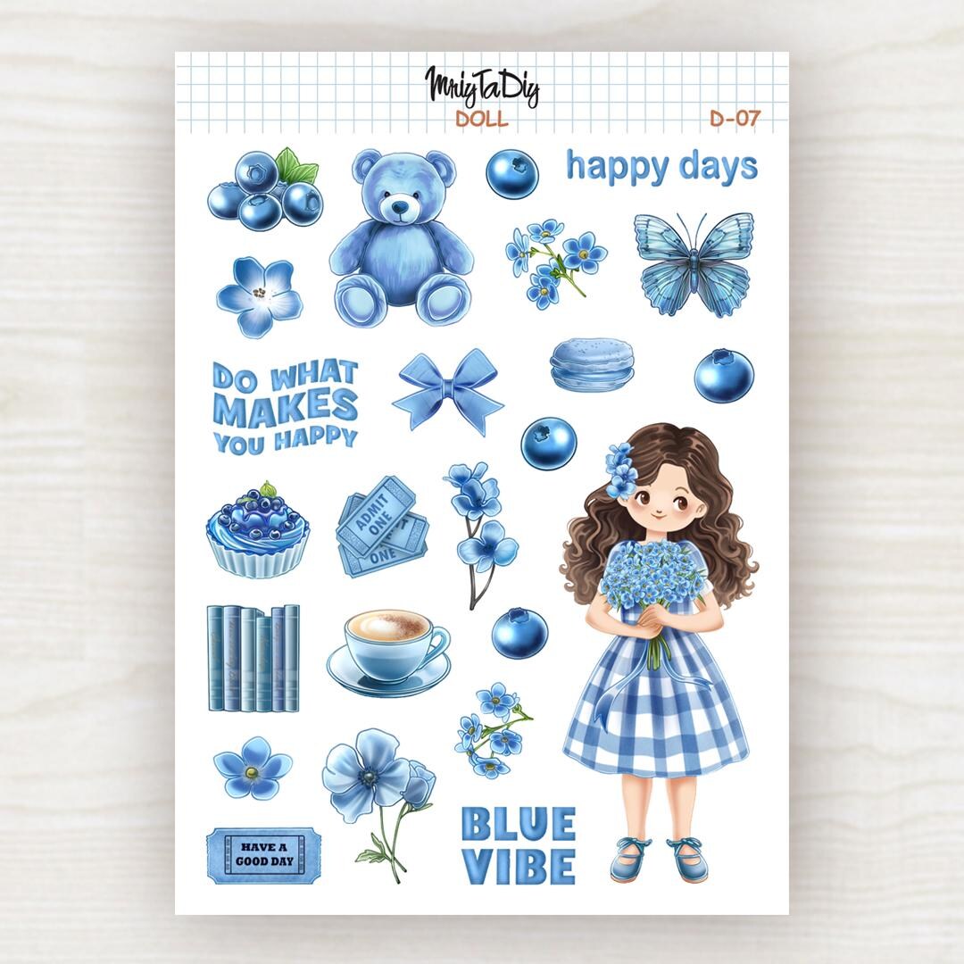 Sticker Sheet Blue Mood: Blueberry, Girl, Books. for Scrapbooking ...