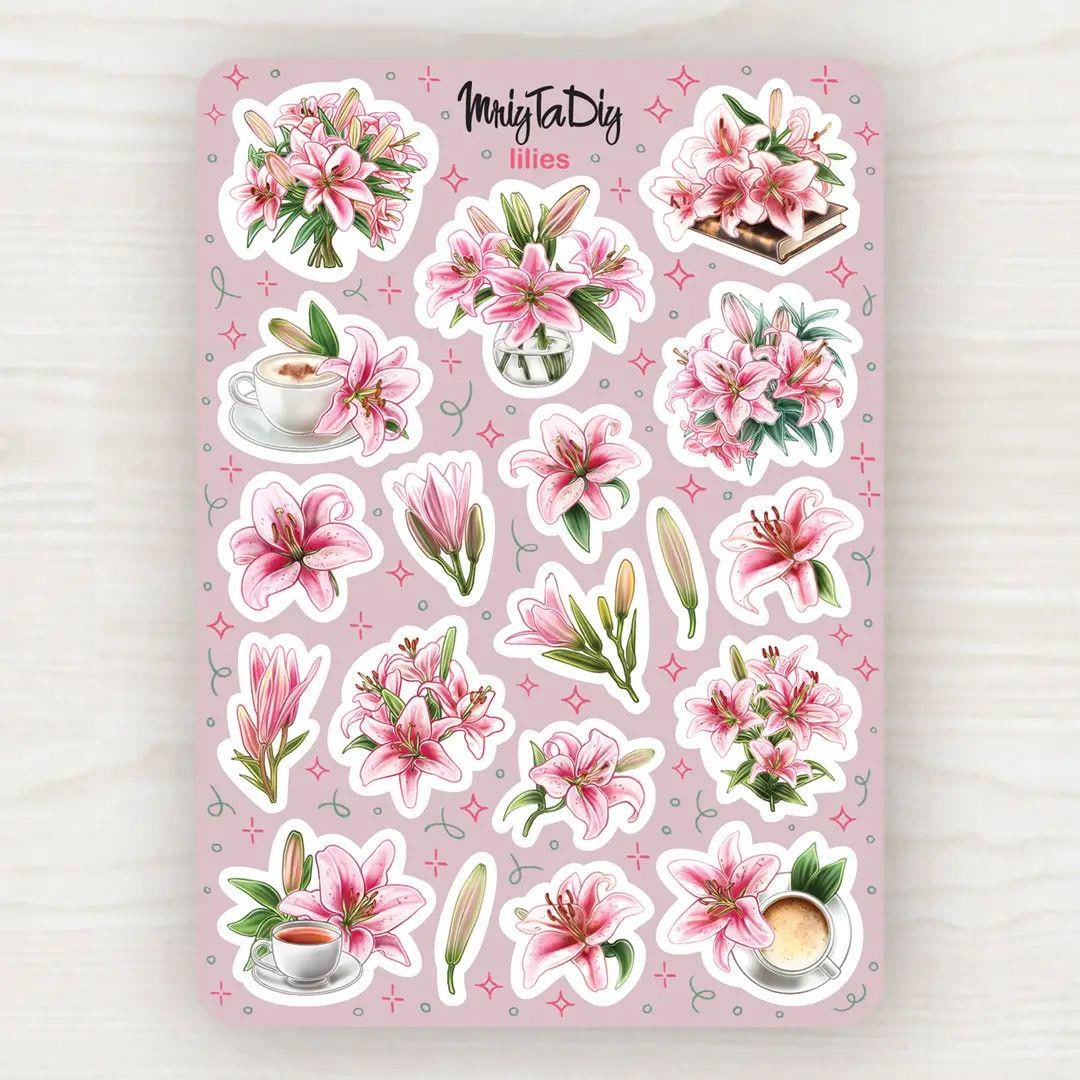 Lilies Stickers – Pink Floral Sticker Sheet for Journaling ...