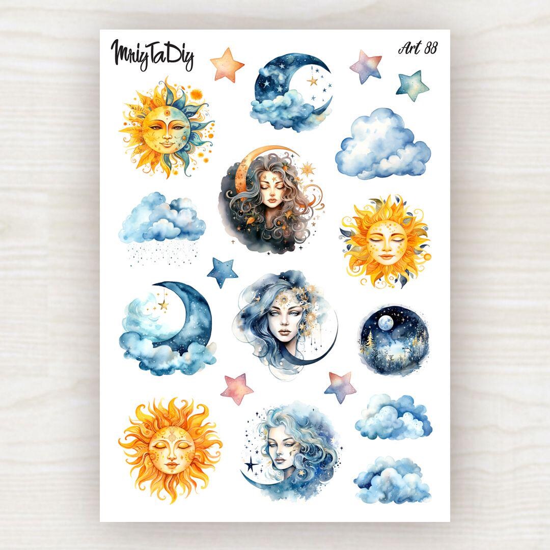 Celestial Sun and Moon Sticker Sheet: Mystical | for Scrapbooking ...
