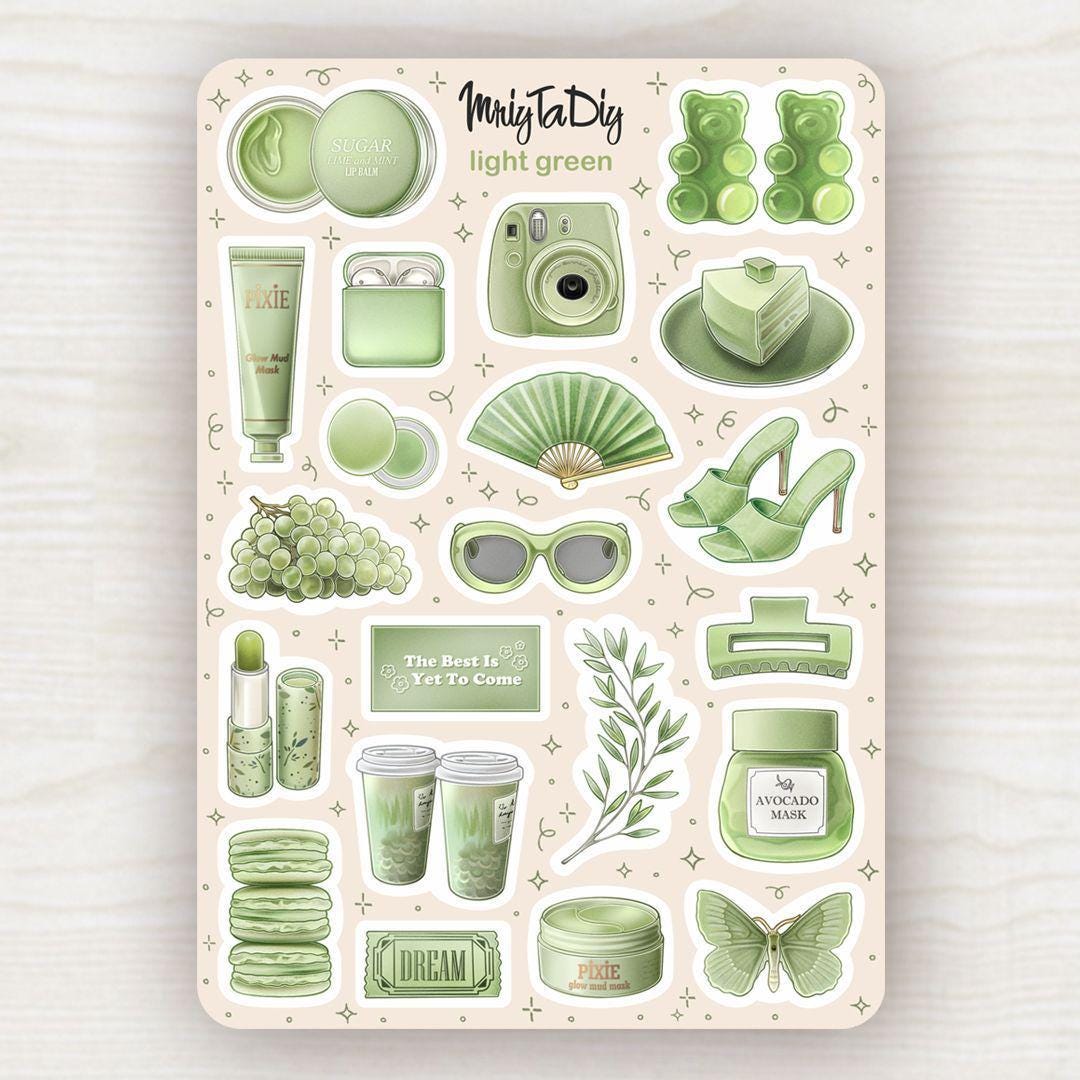 Light Green Stickers – Aesthetic Green Sticker Sheet for Journaling ...