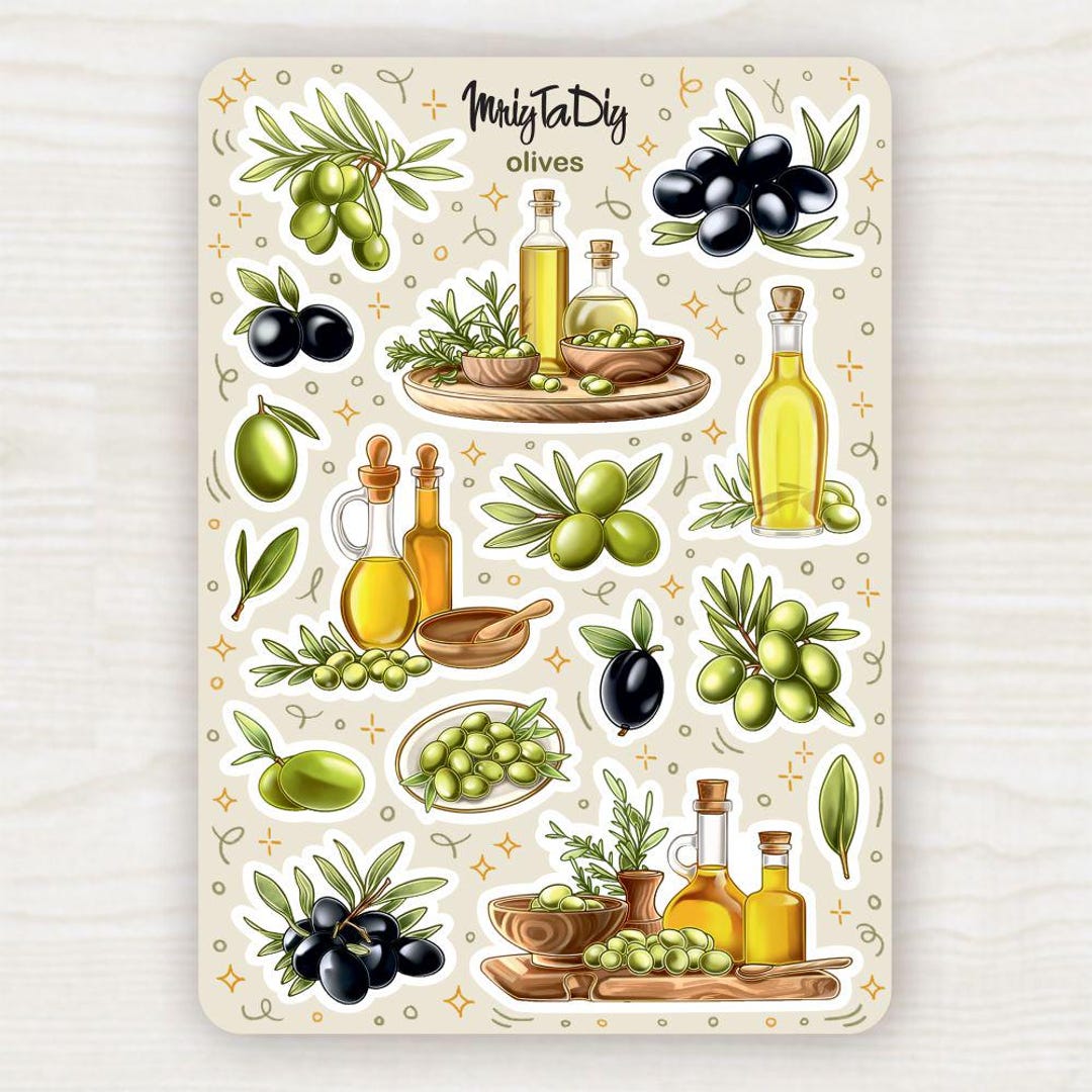 Olive Stickers – Mediterranean Olive and Oil Sticker Sheet for ...