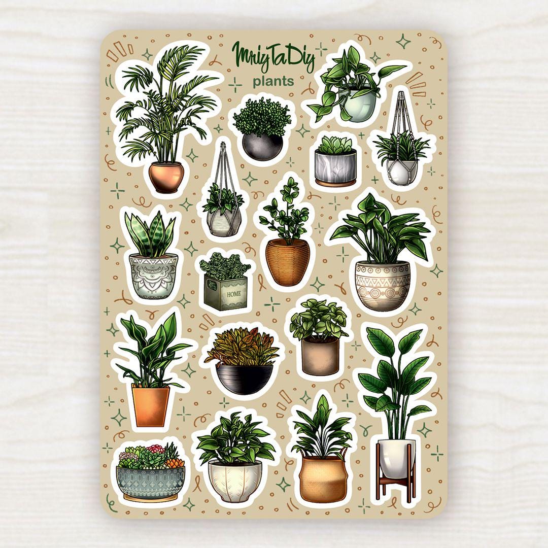 Houseplants Stickers – Botanical Plants Sticker Sheet for Journaling ...
