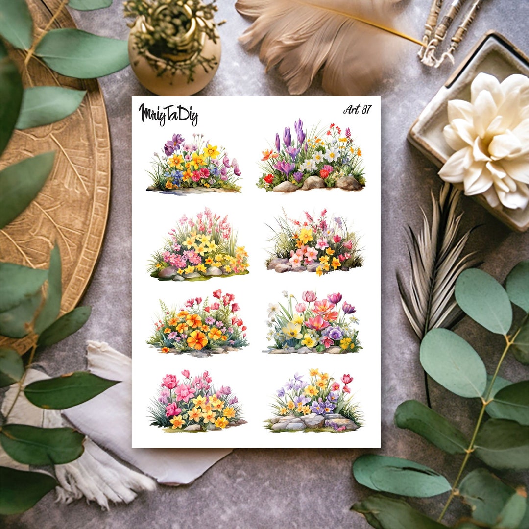 Sticker Sheet – Art 87. Spring, Flowers, Flower Bed, Grass, Bullet ...