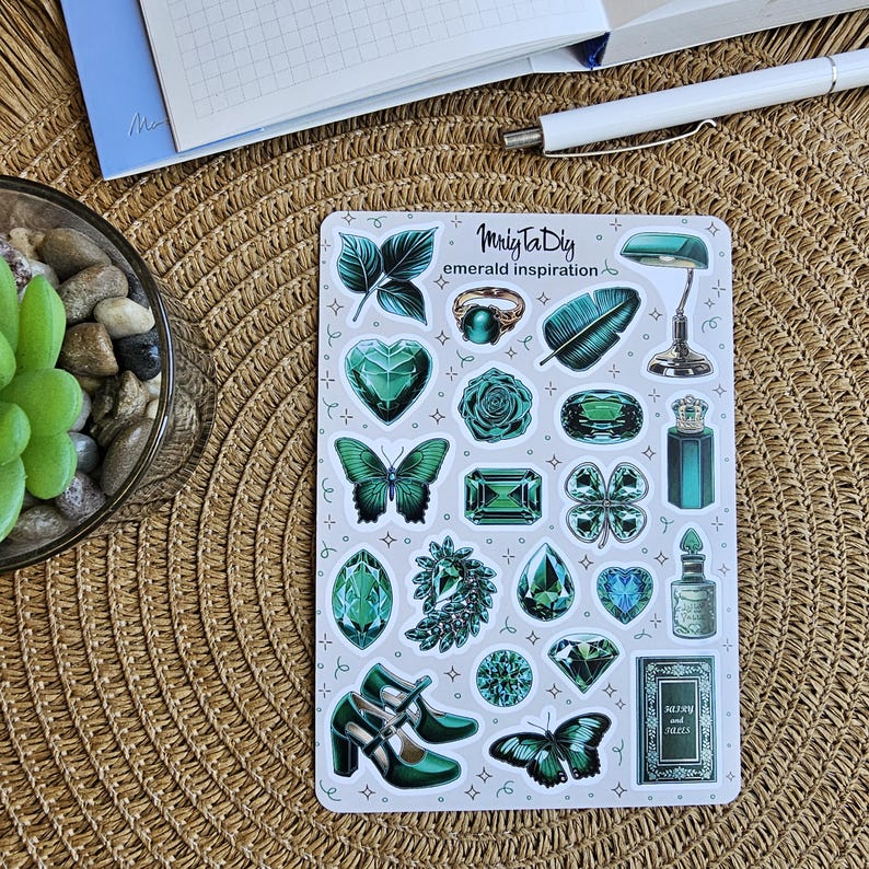Emerald Inspiration Planner Stickers – Green Gemstone Ephemera Sheet ...