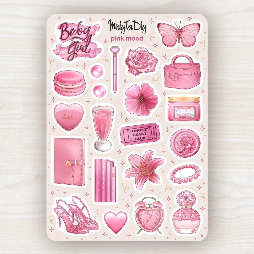 Pink Mood Stickers – Aesthetic Pink Sticker Sheet for Scrapbooking ...