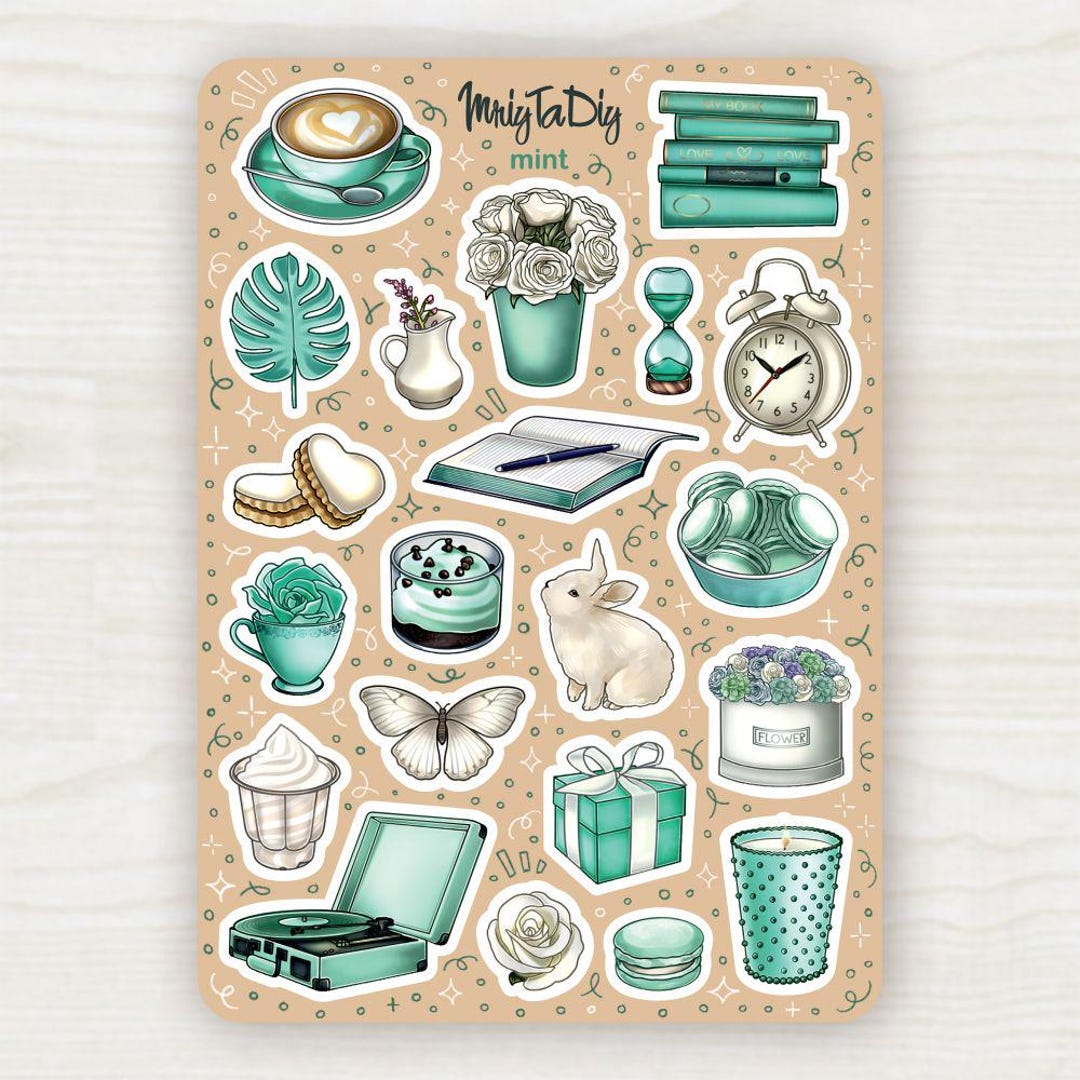 Mint Stickers – Aesthetic Mint Green Sticker Sheet for Journaling ...