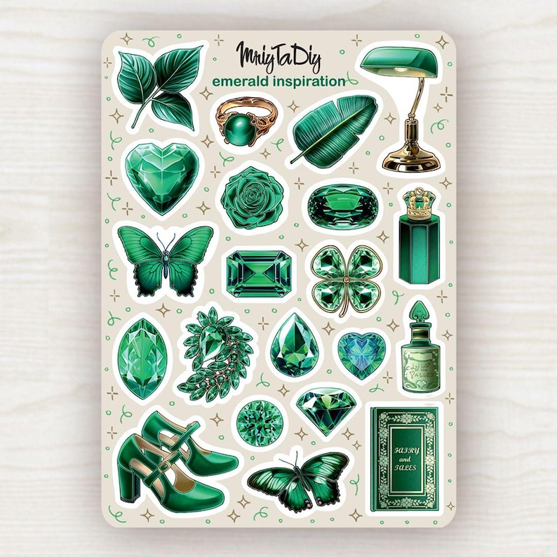 Emerald Inspiration Planner Stickers – Green Gemstone Ephemera Sheet ...
