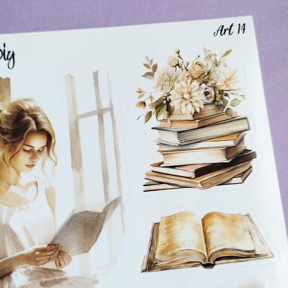 Feuille d'autocollants Art 14. Lecture, livres, autocollants de journal ...