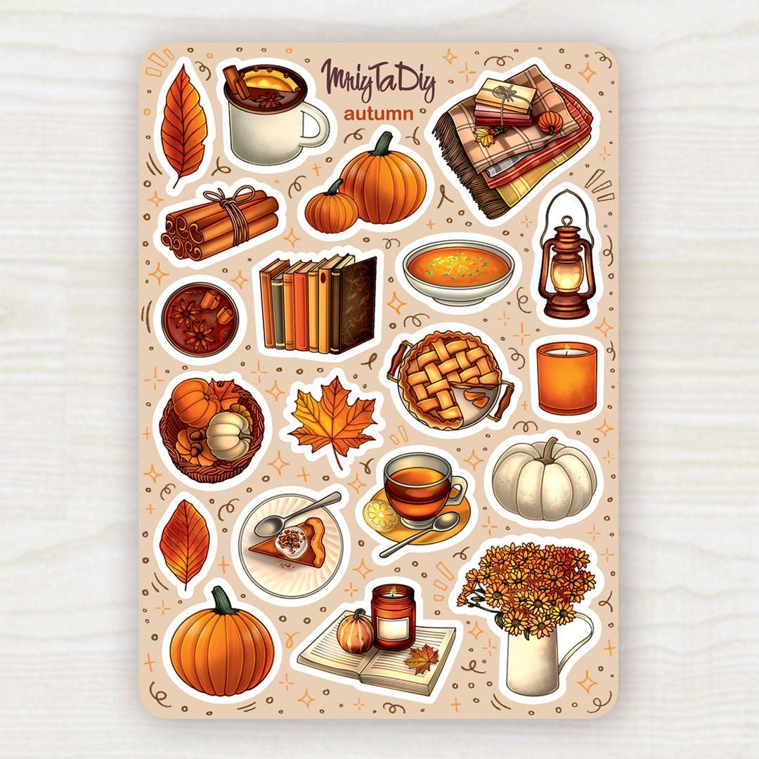 Autumn Stickers – Cozy Pumpkins, Tea and Candles – Fall Aesthetic ...
