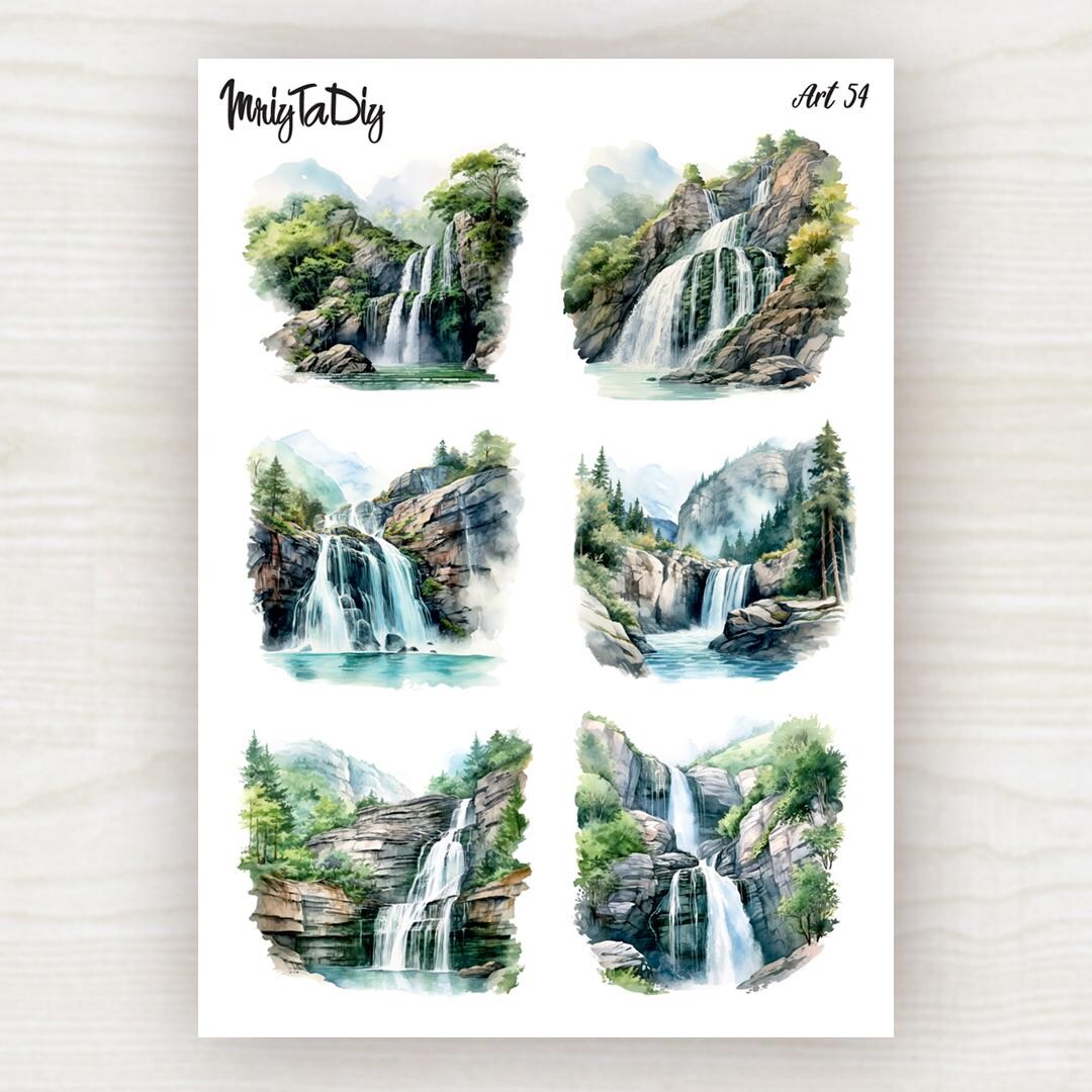Waterfall Sticker Sheet: Nature Landscape | for Scrapbooking ...