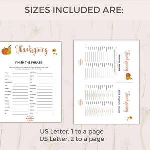 PRINTABLE Thanksgiving Party Game FINISH the PHRASE 2 Print Options ...