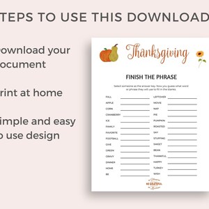 PRINTABLE Thanksgiving Party Game FINISH the PHRASE 2 Print Options ...
