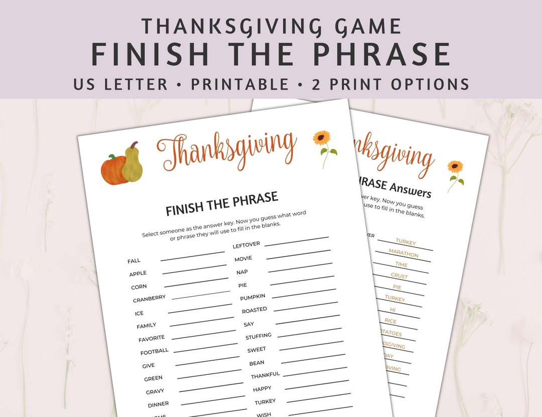 PRINTABLE Thanksgiving Party Game FINISH the PHRASE 2 Print Options ...