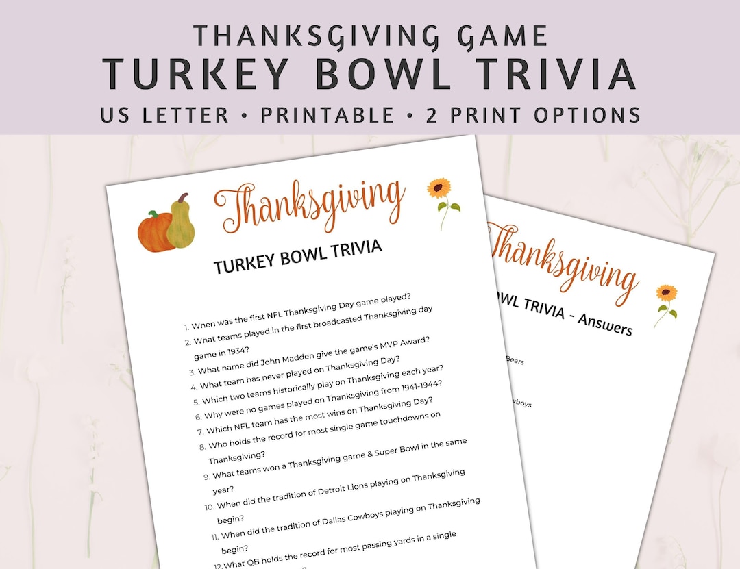 PRINTABLE Thanksgiving Party Game TURKEY BOWL Trivia 2 Print Options ...