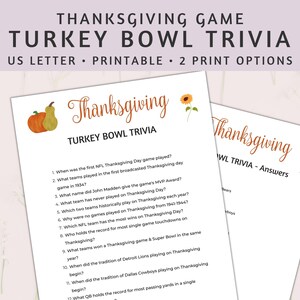 PRINTABLE Thanksgiving Party Game TURKEY BOWL Trivia 2 Print Options ...
