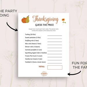 PRINTABLE Thanksgiving Party Game GUESS the PRICE 2 Print Options ...