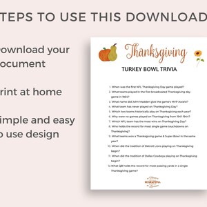PRINTABLE Thanksgiving Party Game TURKEY BOWL Trivia 2 Print Options ...