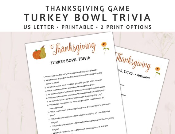PRINTABLE Thanksgiving Party Game TURKEY BOWL Trivia 2 - Etsy