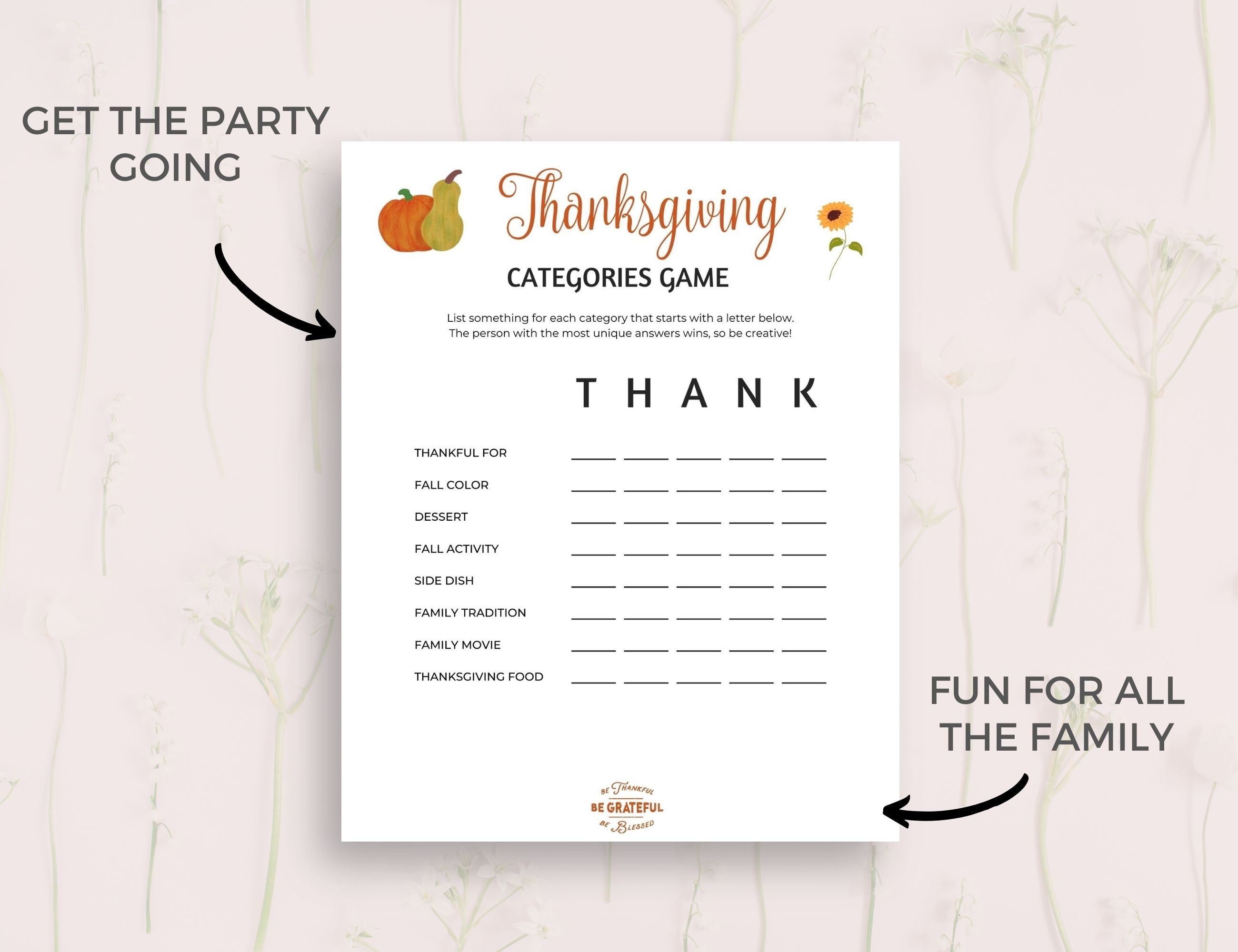 PRINTABLE Thanksgiving Party Game CATEGORIES GAME 2 Print Options ...