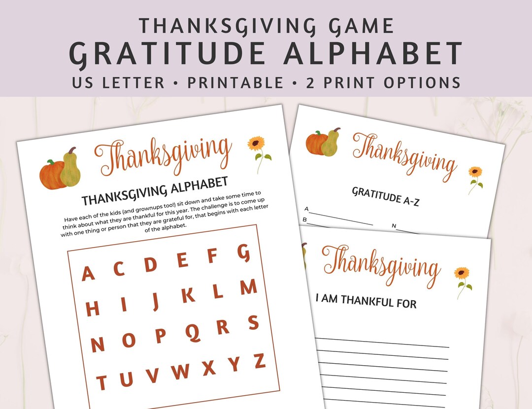 PRINTABLE Thanksgiving Party Game GRATITUDE ALPHABET 2 Print Options ...