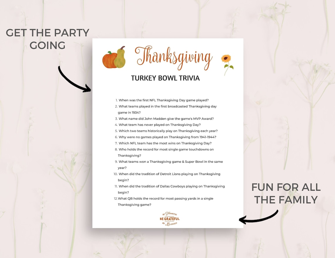 PRINTABLE Thanksgiving Party Game TURKEY BOWL Trivia 2 - Etsy