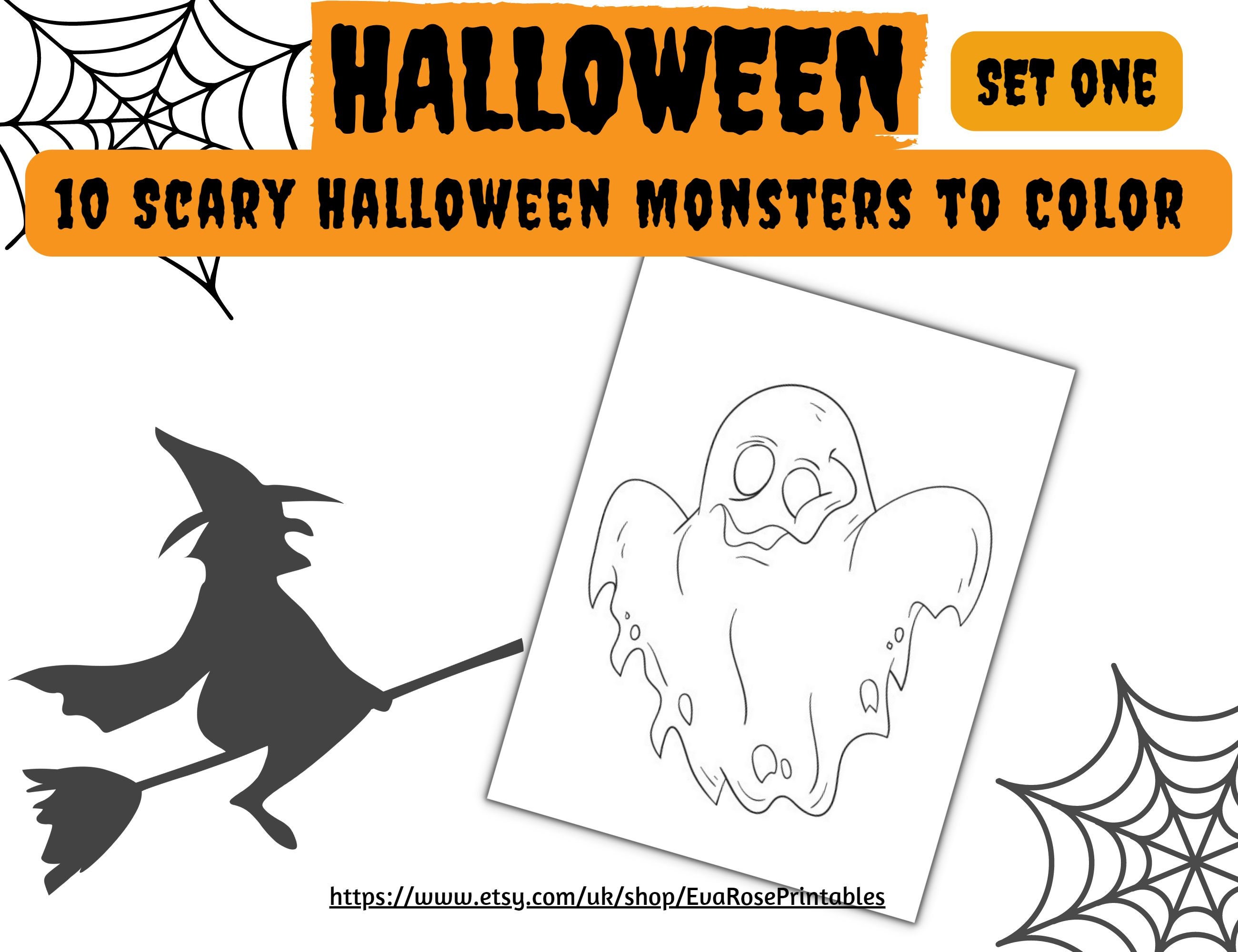 HALLOWEEN Coloring Pages for Adults & Kids 10 Scary Halloween Monsters ...