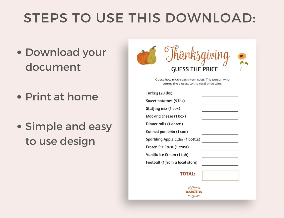 PRINTABLE Thanksgiving Party Game GUESS the PRICE 2 Print Options ...