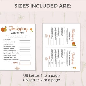 PRINTABLE Thanksgiving Party Game GUESS the PRICE 2 Print Options ...