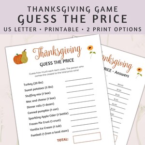 PRINTABLE Thanksgiving Party Game GUESS the PRICE 2 Print Options ...