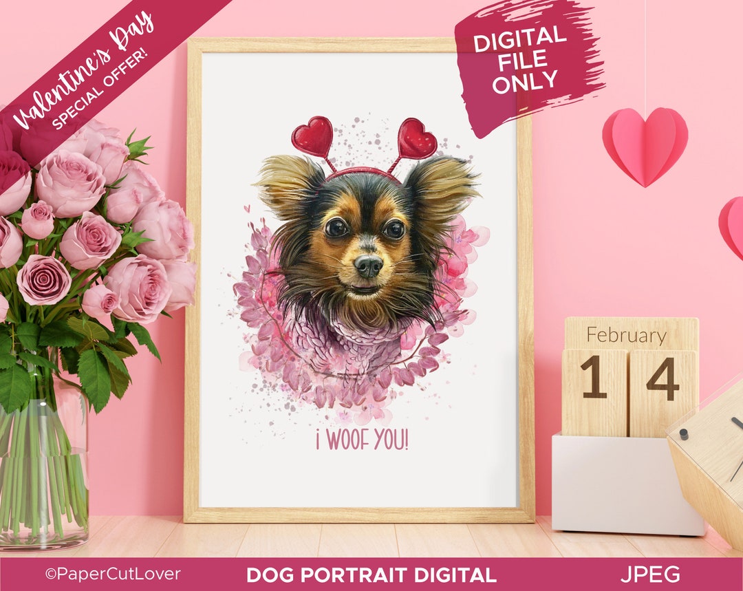 Custom Dog Portrait Digital, Watercolor Dog Portrait for Valentine's ...