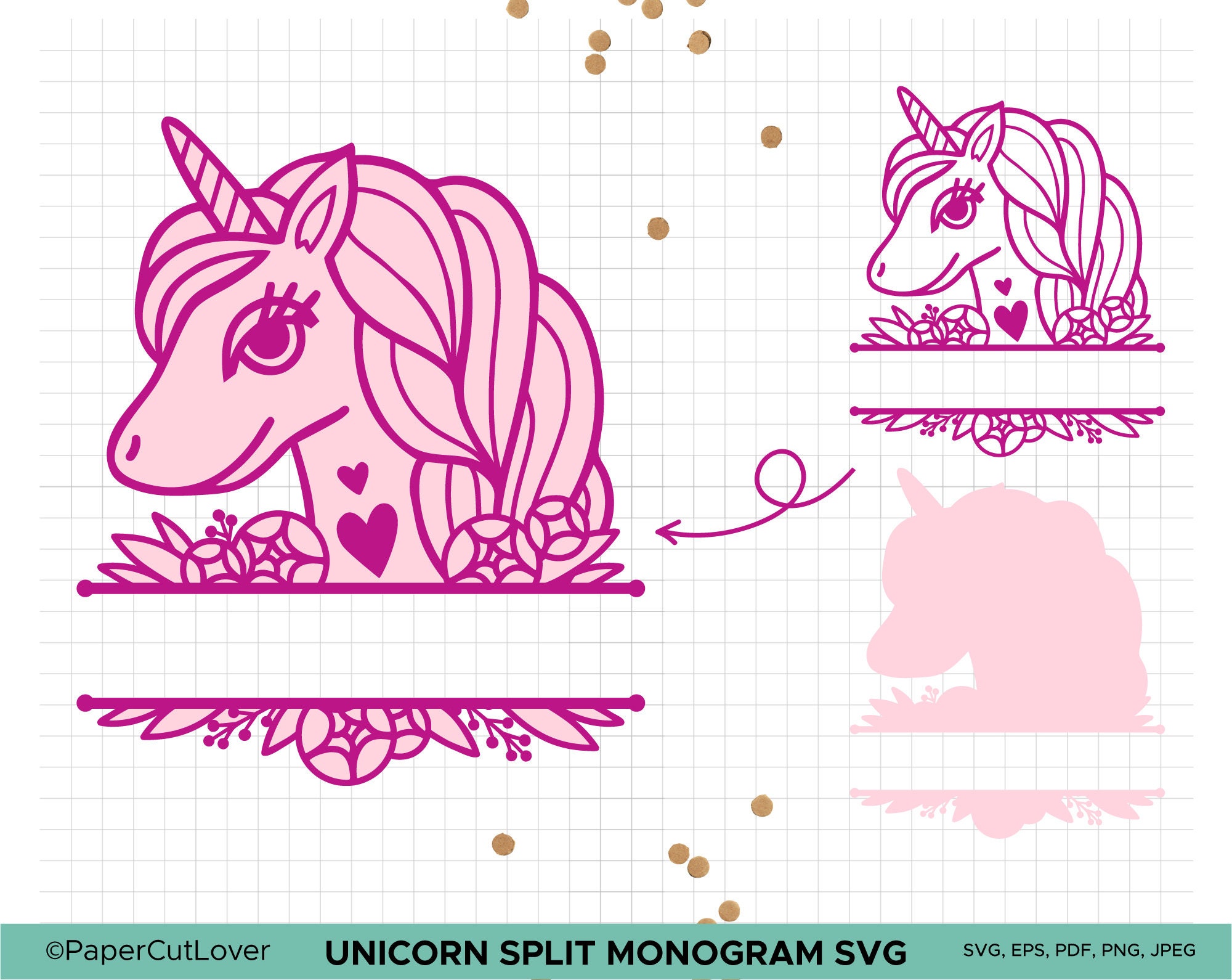 Unicorn Split Monogram Frame Svg Cute Unicorn Monogram Svg Unicorn Clip