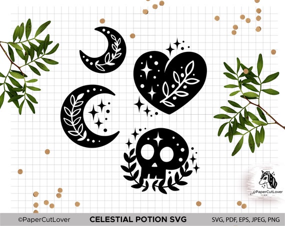 Celestial Moon Svg Mystical Heart Svg Witchy Potion Svg Skull | Etsy