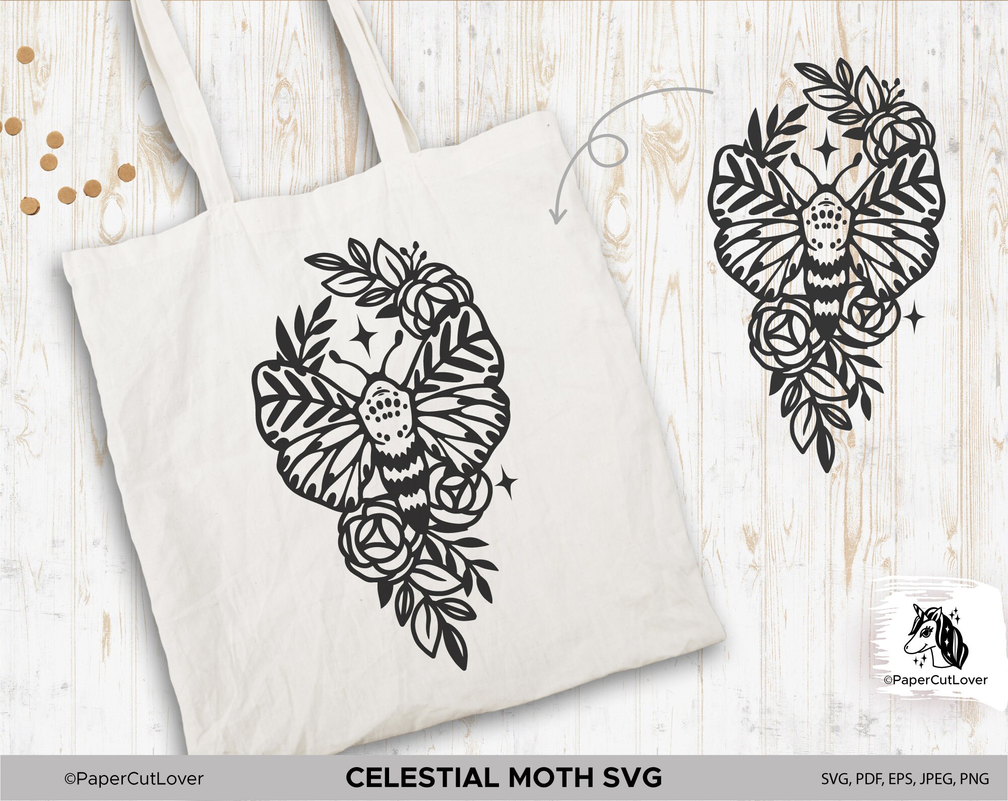 Flower Moth Svg Celestial Moth Svg Floral Moth with Roses Svg | Etsy