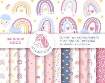 Rainbow Digital Paper Pack Boho Rainbow Paper Printable - Etsy