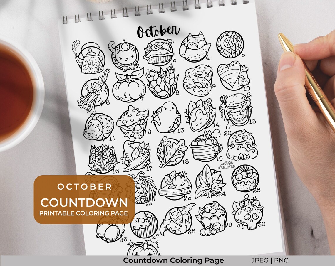 October Countdown Coloring Page | Printable Calendar to Color ...
