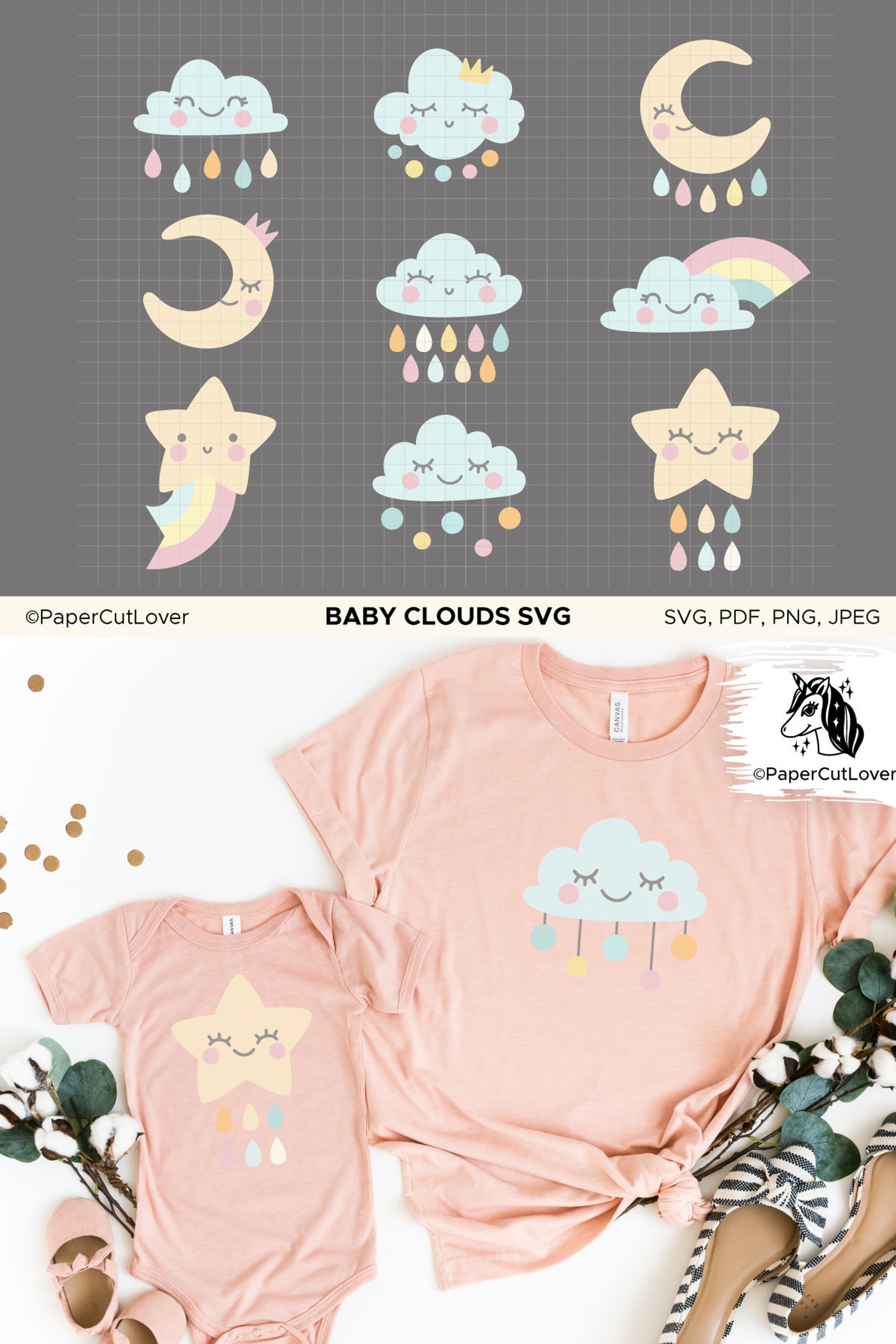 Baby Cloud Moon Svg Baby Star Svg Colorful Rain Drops Svg Baby - Etsy