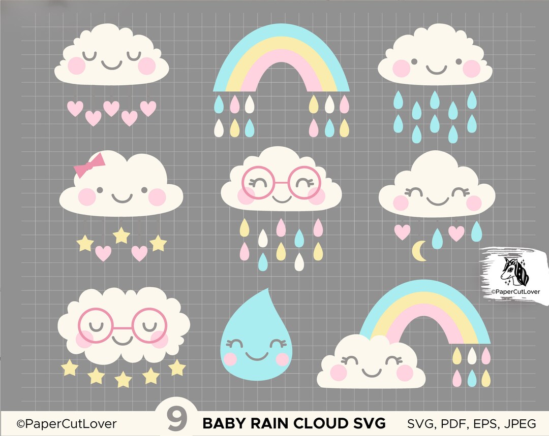 Baby Rain Cloud Svg Colorful Rain Drops Svg Rainbow Svg Baby Girl ...
