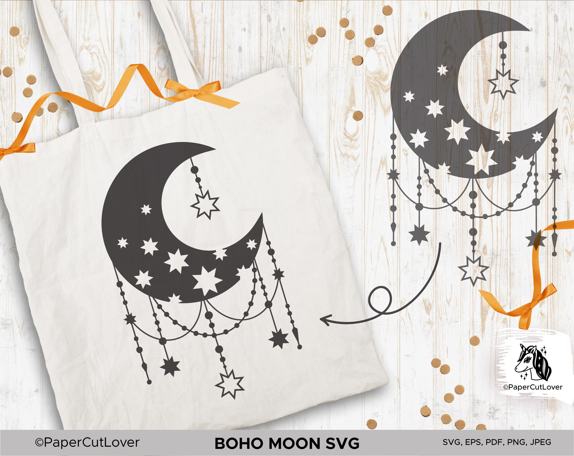 Boho Moon SVG Crescent Moon SVG Half Moon Svg Moon and Star Svg Night ...