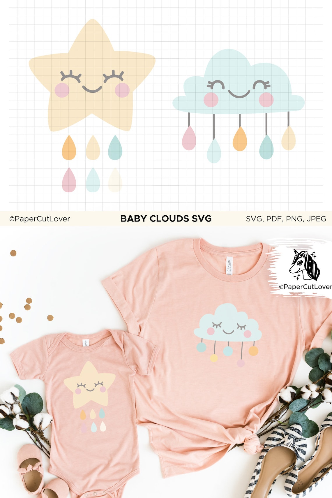 Baby Cloud Moon Svg Baby Star Svg Colorful Rain Drops Svg Baby - Etsy