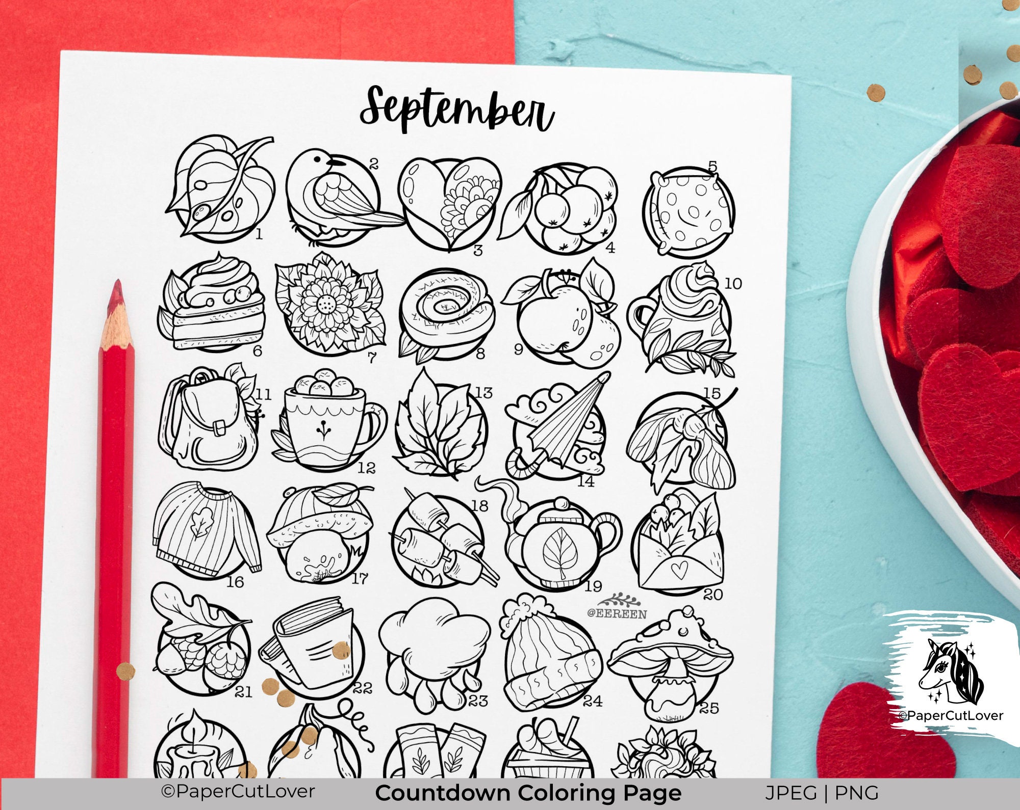 September Countdown Coloring Page | Printable Calendar to Color | Month ...